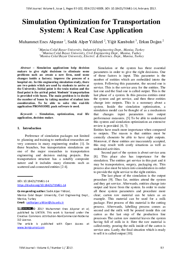 (PDF) Simulation Optimization for Transportation System: A Real Case Application