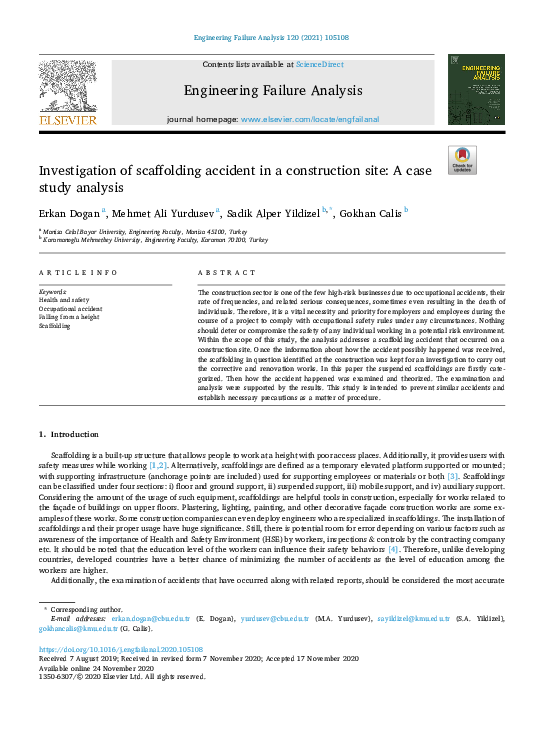 (PDF) Investigation of scaffolding accident in a construction site: A case study analysis