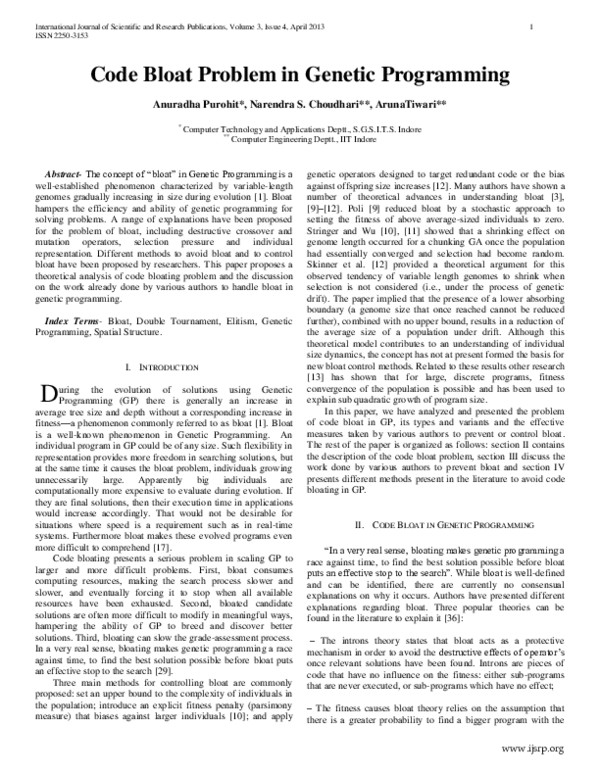 (PDF) Code Bloat Problem in Genetic Programming