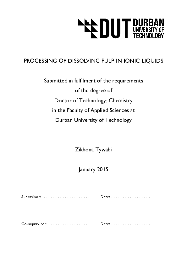 (PDF) Processing of dissolving pulp in ionic liquids