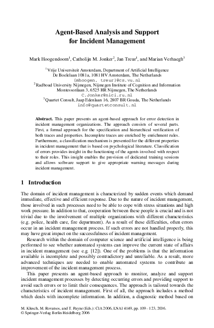 (PDF) Agent-Based Analysis and Support for Incident Management