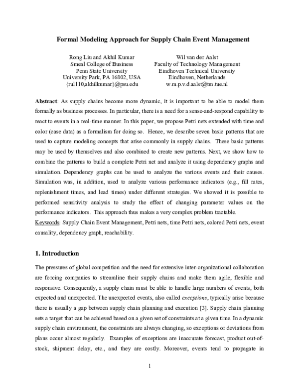 A formal modeling approach for supply chain event management