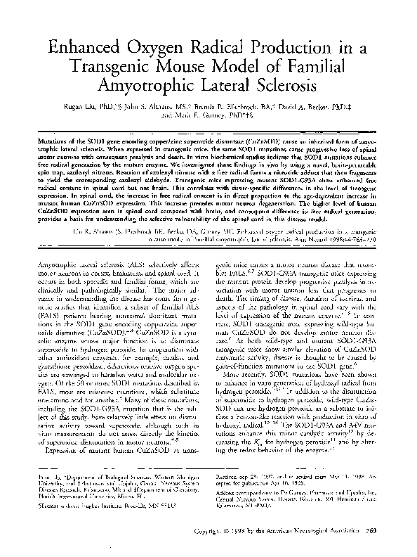 (PDF) Enhanced oxygen radical production in a transgenic mouse model of ...