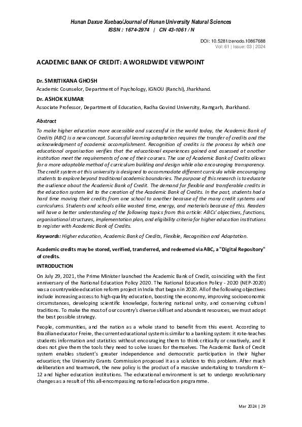 (PDF) ACADEMIC BANK OF CREDIT: A WORLDWIDE VIEWPOINT