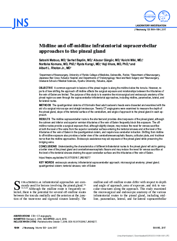 (PDF) Midline and off-midline infratentorial supracerebellar approaches ...