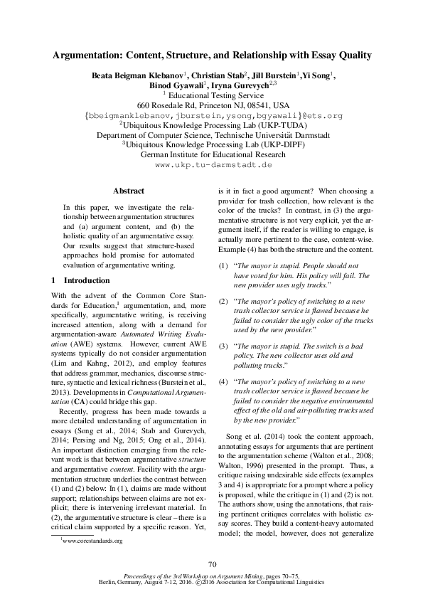 (PDF) Argumentation: Content, Structure, and Relationship with Essay ...