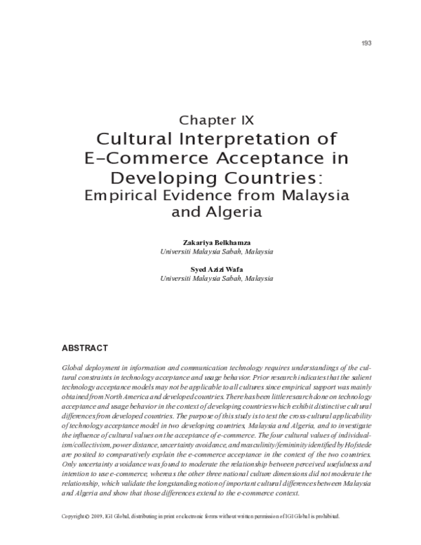 (PDF) Cultural Interpretation of E-Commerce Acceptance in Developing Countries