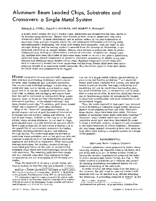 (PDF) Aluminum beam leaded chips, substrates and crossovers: A single ...