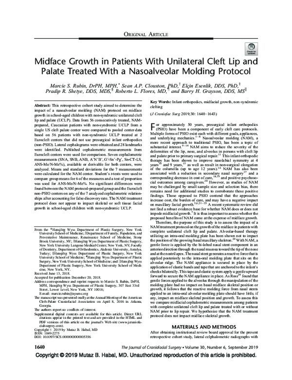 (PDF) Midface Growth in Patients With Unilateral Cleft Lip and Palate Treated With a ...