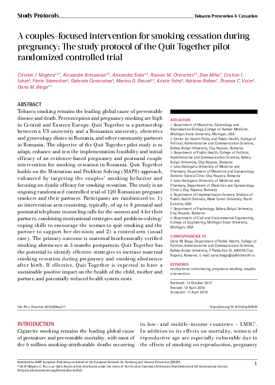 (PDF) A couples-focused intervention for smoking cessation during pregnancy: The study protocol ...