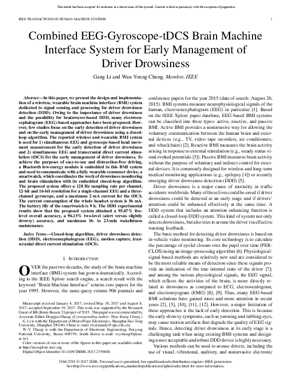 (PDF) Combined EEG-Gyroscope-tDCS Brain Machine Interface System for Early Management of Driver ...