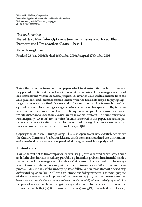 (PDF) Hereditary Portfolio Optimization with Taxes and Fixed Plus Proportional Transaction Costs ...