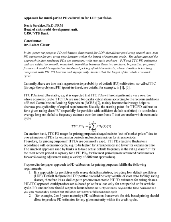 (PDF) Multi-Period PD Calibration Framework for LDP Portfolios