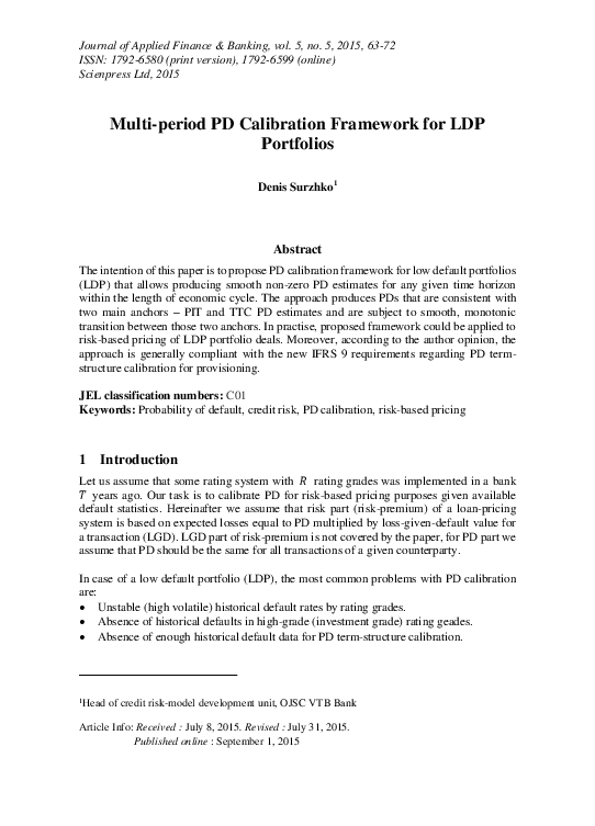 (PDF) Multi-period PD Calibration Framework for LDP Portfolios