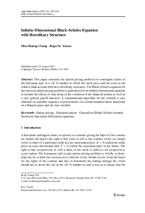 (PDF) Infinite-Dimensional Black-Scholes Equation with Hereditary Structure
