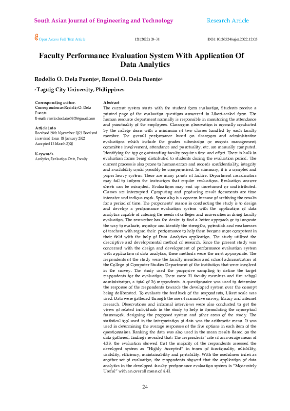 (PDF) Faculty performance evaluation system with application of data analytics
