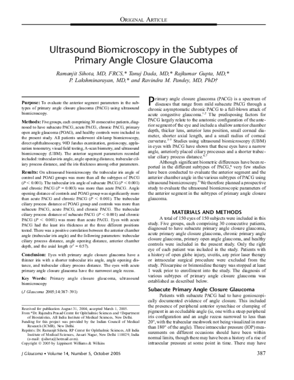 (PDF) Ultrasound Biomicroscopy in the Subtypes of Primary Angle Closure Glaucoma