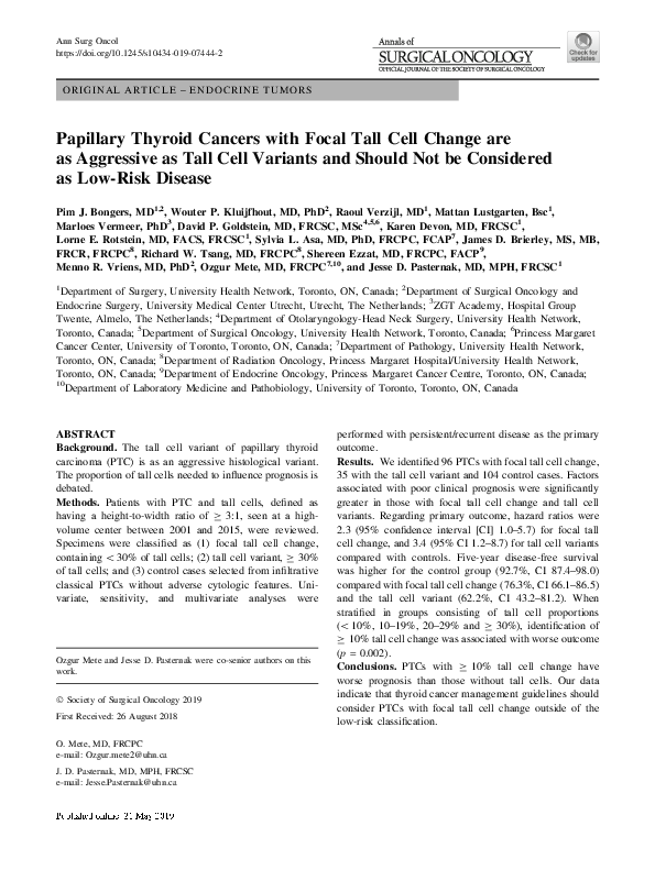 (PDF) Papillary Thyroid Cancers with Focal Tall Cell Change are as ...