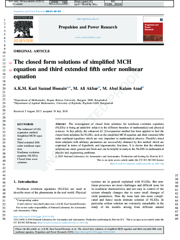 (PDF) The closed form solutions of simplified MCH equation and third ...