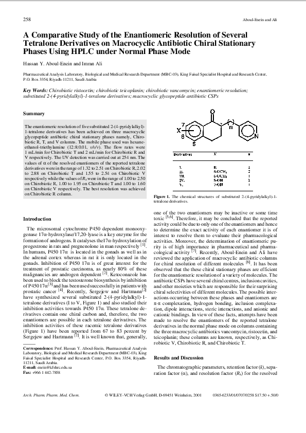 (PDF) A Comparative Study of the Enantiomeric Resolution of Several ...