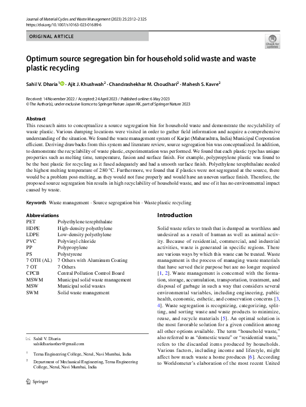 (PDF) Optimum source segregation bin for household solid waste and ...