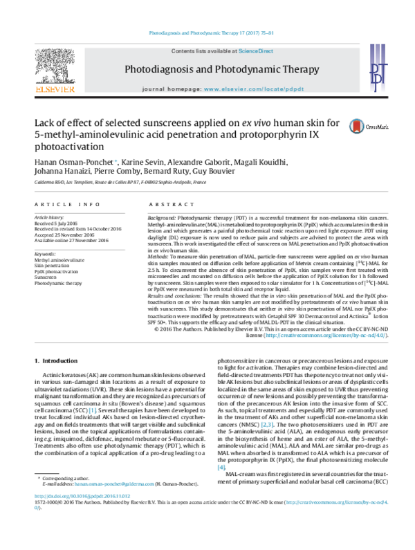 (PDF) Lack of effect of selected sunscreens applied on ex vivo human ...