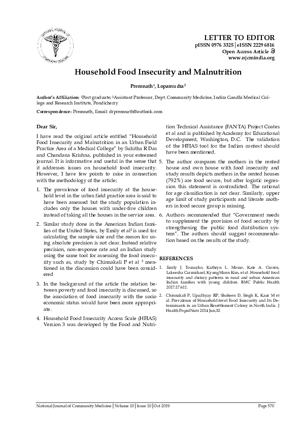 (PDF) Household Food Insecurity and Malnutrition