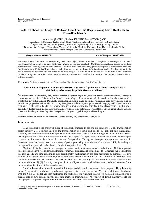 (PDF) Fault Detection from Images of Railroad Lines Using the Deep Learning Model Built with the ...