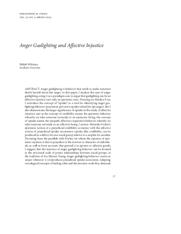 (PDF) Anger Gaslighting and Affective Injustice