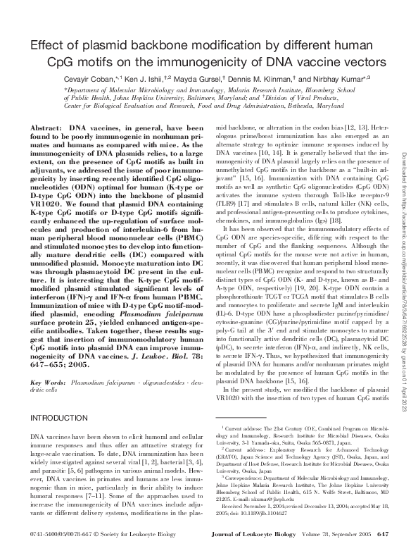 (PDF) Effect of plasmid backbone modification by different human CpG ...