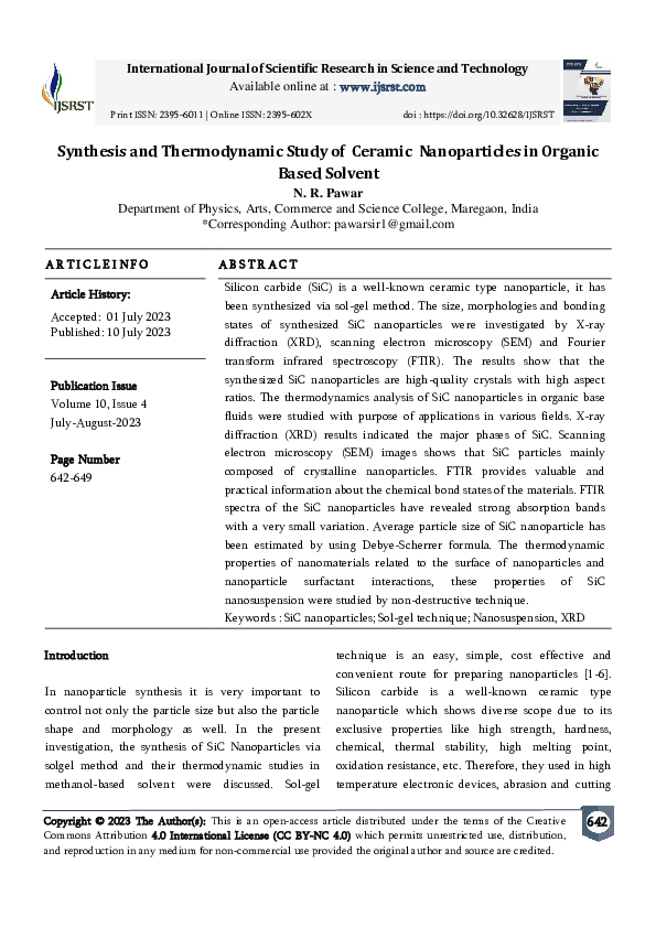 (PDF) Synthesis and Thermodynamic Study of Ceramic Nanoparticles in ...