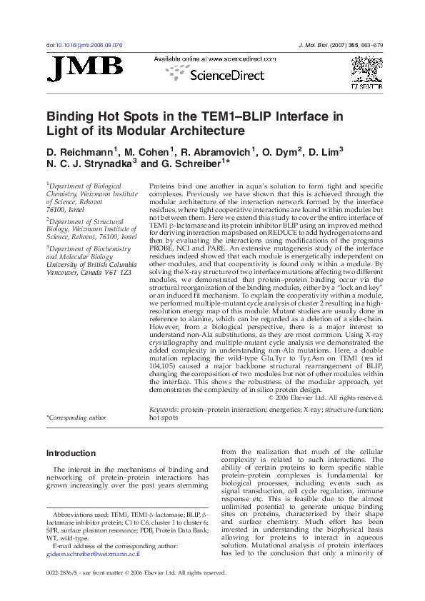 (PDF) Binding Hot Spots in the TEM1–BLIP Interface in Light of its ...