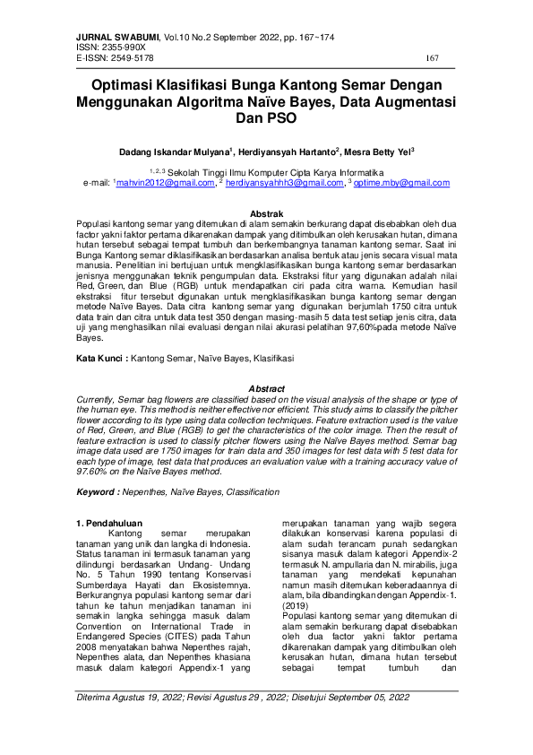 (PDF) Optimasi Klasifikasi Bunga Kantong Semar Dengan Menggunakan ...