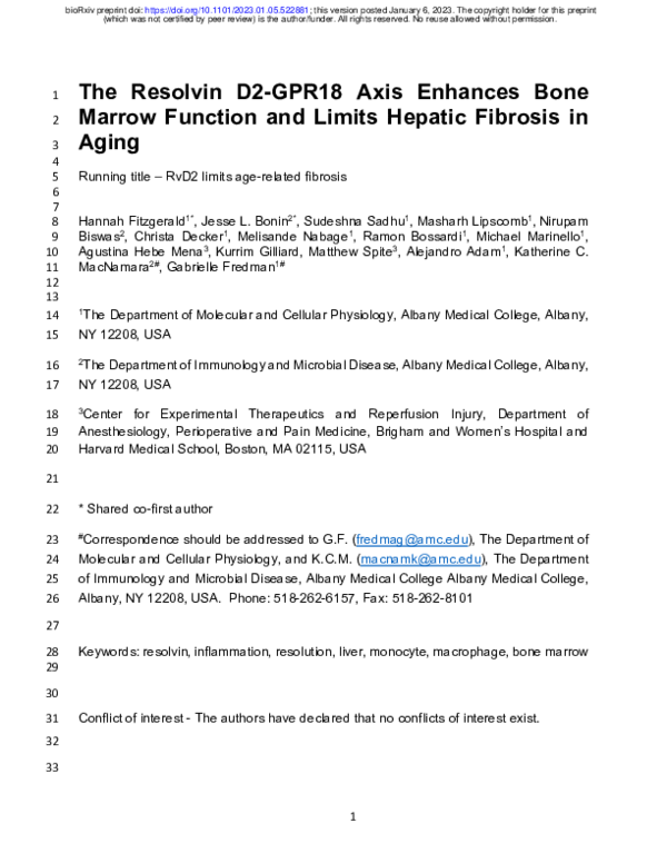 (PDF) The Resolvin D2-GPR18 Axis Enhances Bone Marrow Function and ...