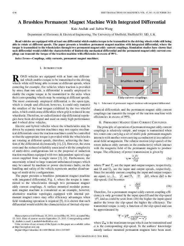 (PDF) A Brushless Permanent Magnet Machine With Integrated Differential
