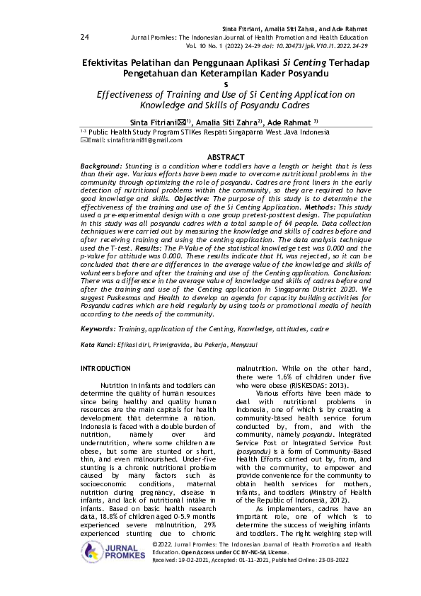 (PDF) Effectiveness of Training and Use of Si Centing Application on ...