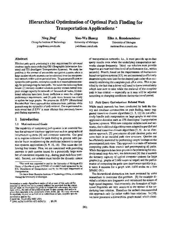 (PDF) Hierarchical optimization of optimal path finding for transportation applications | Elke ...
