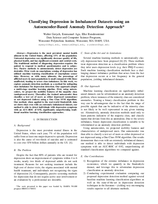 (PDF) Classifying Depression in Imbalanced Datasets Using an Autoencoder- Based Anomaly ...