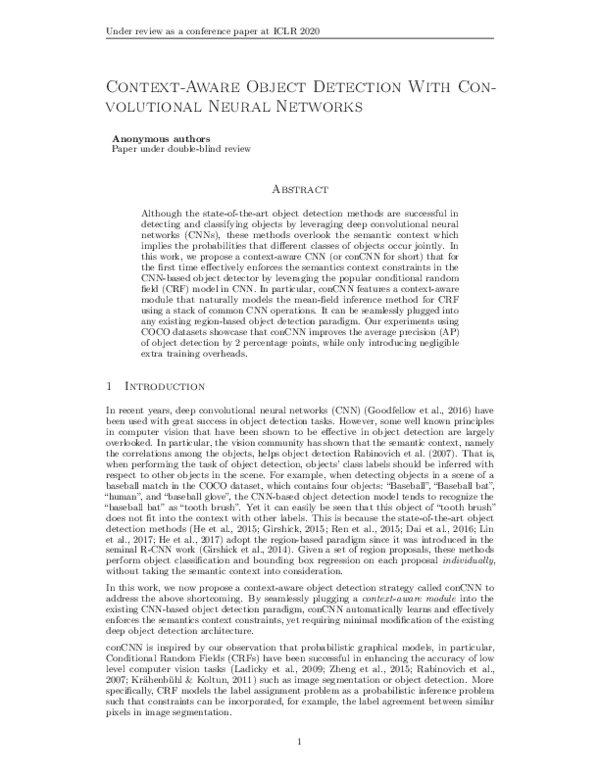 Pdf Context Aware Object Detection With Convolutional Neural Networks