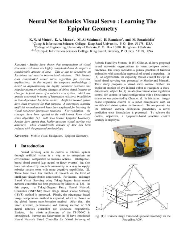 (PDF) Neural Net Robotics Visual Servo: Learning the Epipolar Geometry