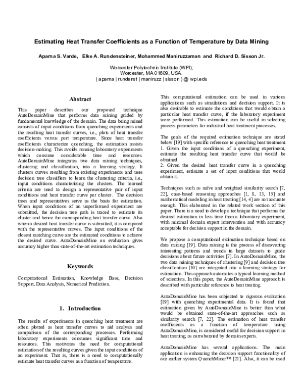 (PDF) Estimating Heat Transfer Coefficients as a Function of Temperature by Data Mining | Elke ...
