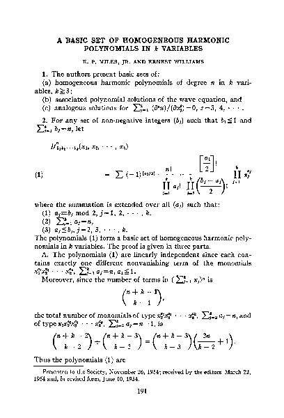 (PDF) A Basic Set of Homogeneous Harmonic Polynomials in k Variables