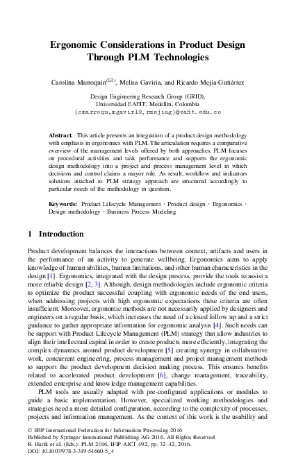 (PDF) Ergonomic Considerations in Product Design Through PLM Technologies