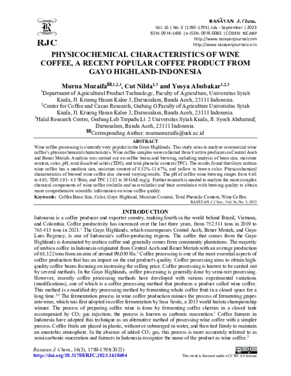 (PDF) Physicochemical Characteristics of Wine Coffee, a Recent Popular ...