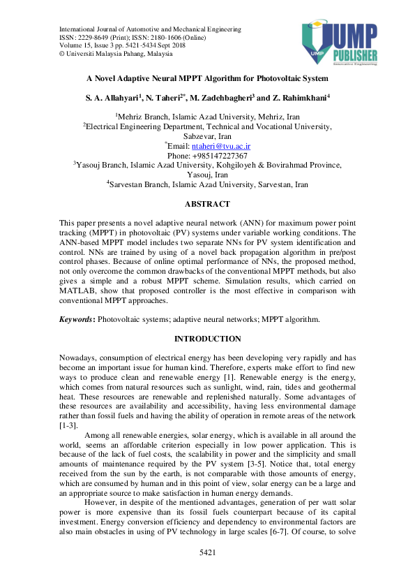 (PDF) Adaptive Neural MPPT for PV Systems