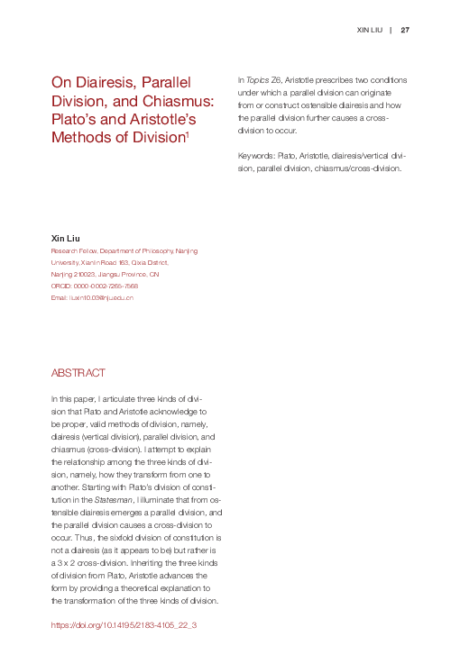 (PDF) On Diairesis, Parallel Division, and Chiasmus: Plato's and ...