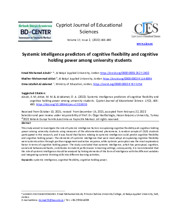 (PDF) Systemic intelligence predictors of cognitive flexibility and ...