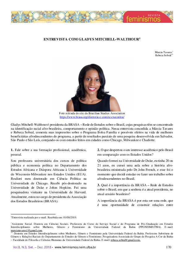 (PDF) Entrevista Com Gladys Mitchell-Walthour | Márcia Santana Tavares ...