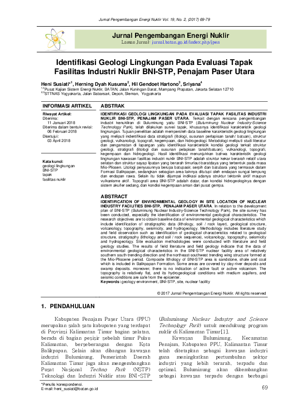 (PDF) Jurnal Pengembangan Energi Nuklir Identifikasi Geologi Lingkungan Pada Evaluasi Tapak ...