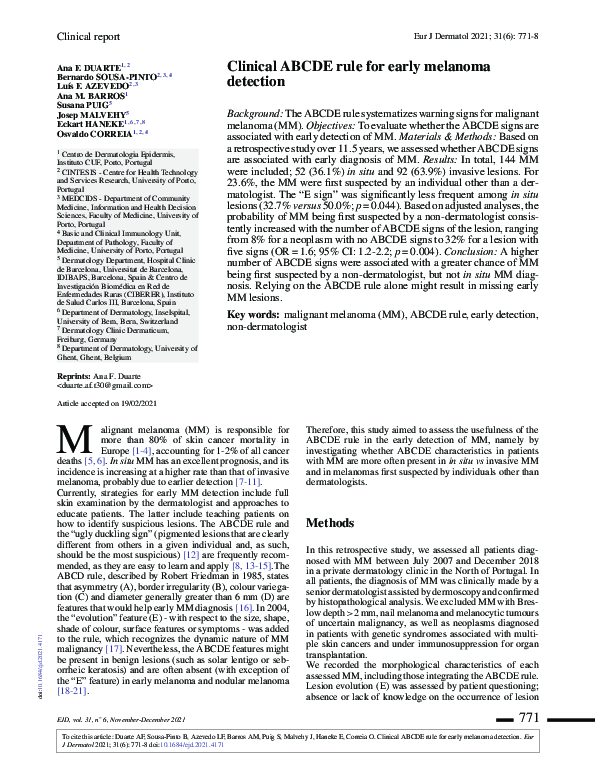(PDF) Clinical ABCDE rule for early melanoma detection